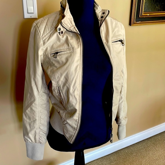 Ci Sono | Jackets & Coats | Beige Tan Cream Moto Jacket Faux Leather ...
